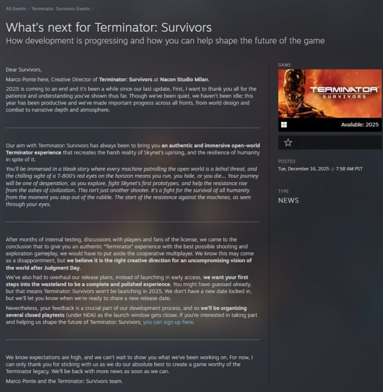 NACON Delays Terminator: Survivors, Focuses on Single-Player Story ...